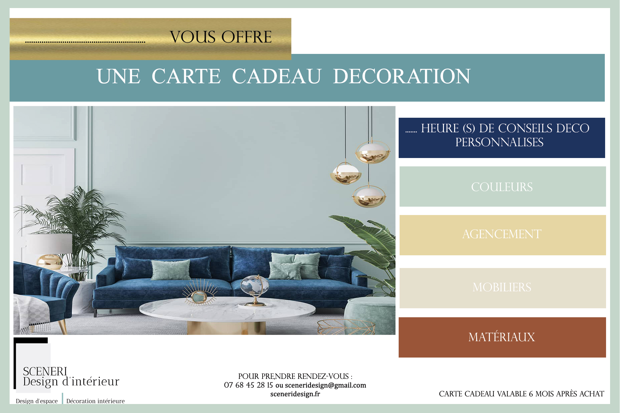 CARTE CADEAU - SCENERI Design d'intérieur